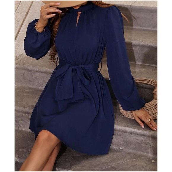 BellanBlue | Dresses | Navy Blue Lantern Sleeve Work Office Mini Dress ...